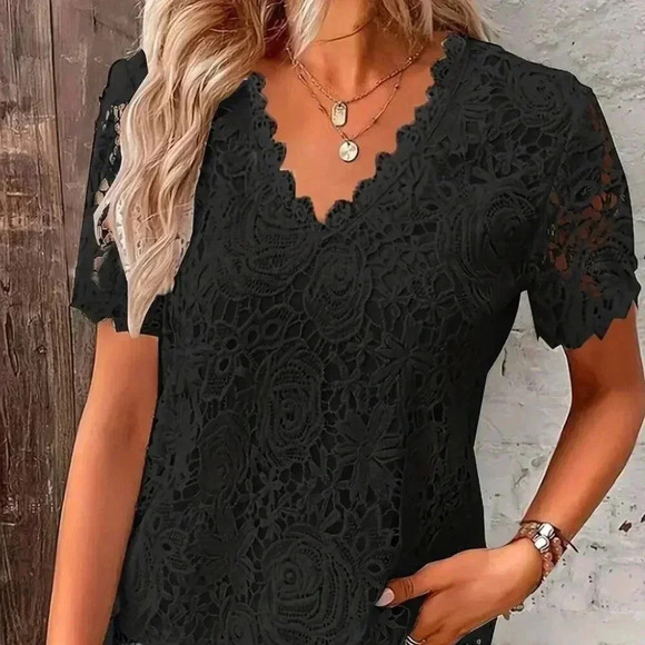 High Quality | Tops | Elegant Vneck Contrast Lace Top | Poshmark